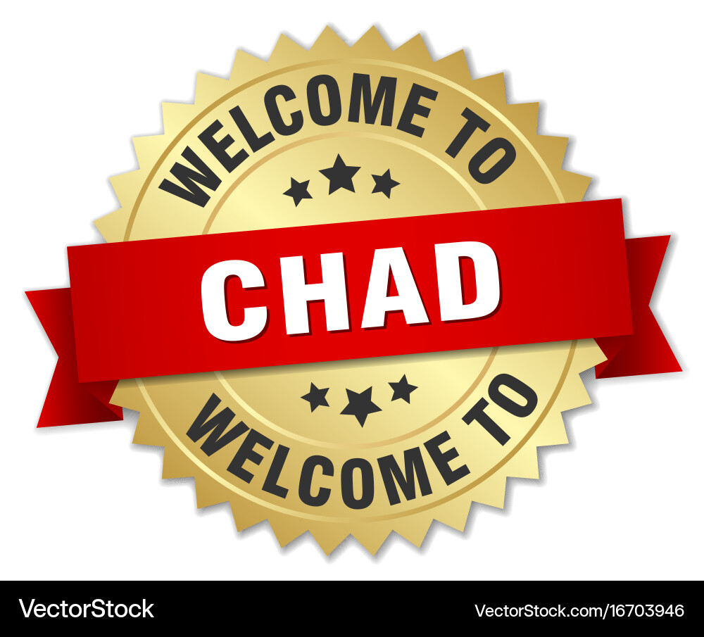 Chad 3d gold badge with red ribbon Royalty Free Vector Image