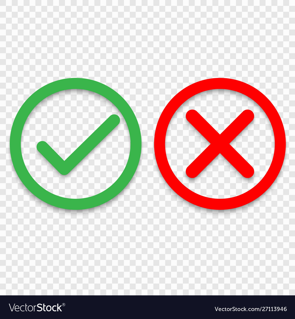 Poster Set Of Green Check Mark Icon And Red X Cross Tick Symbol Green 
