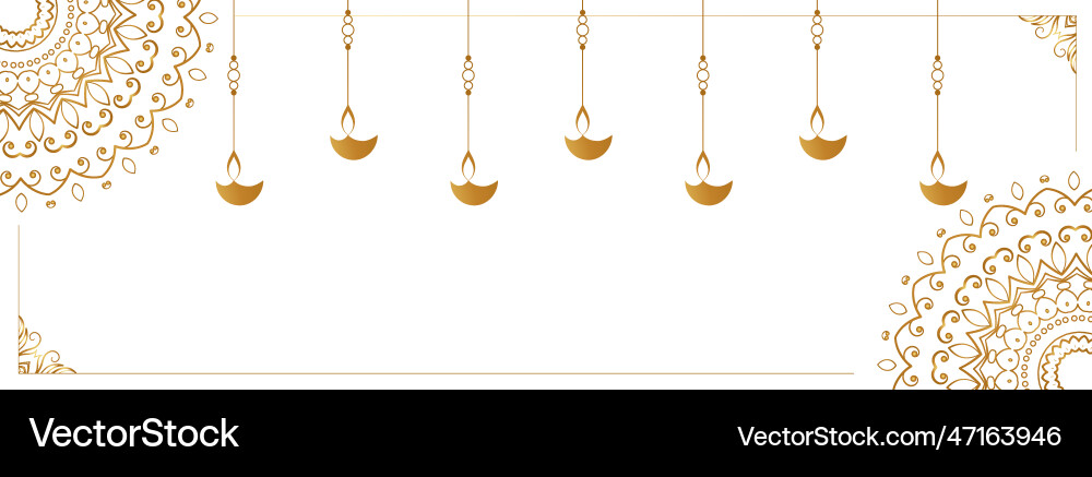 Hanging diya lamp on white banner design Vector Image