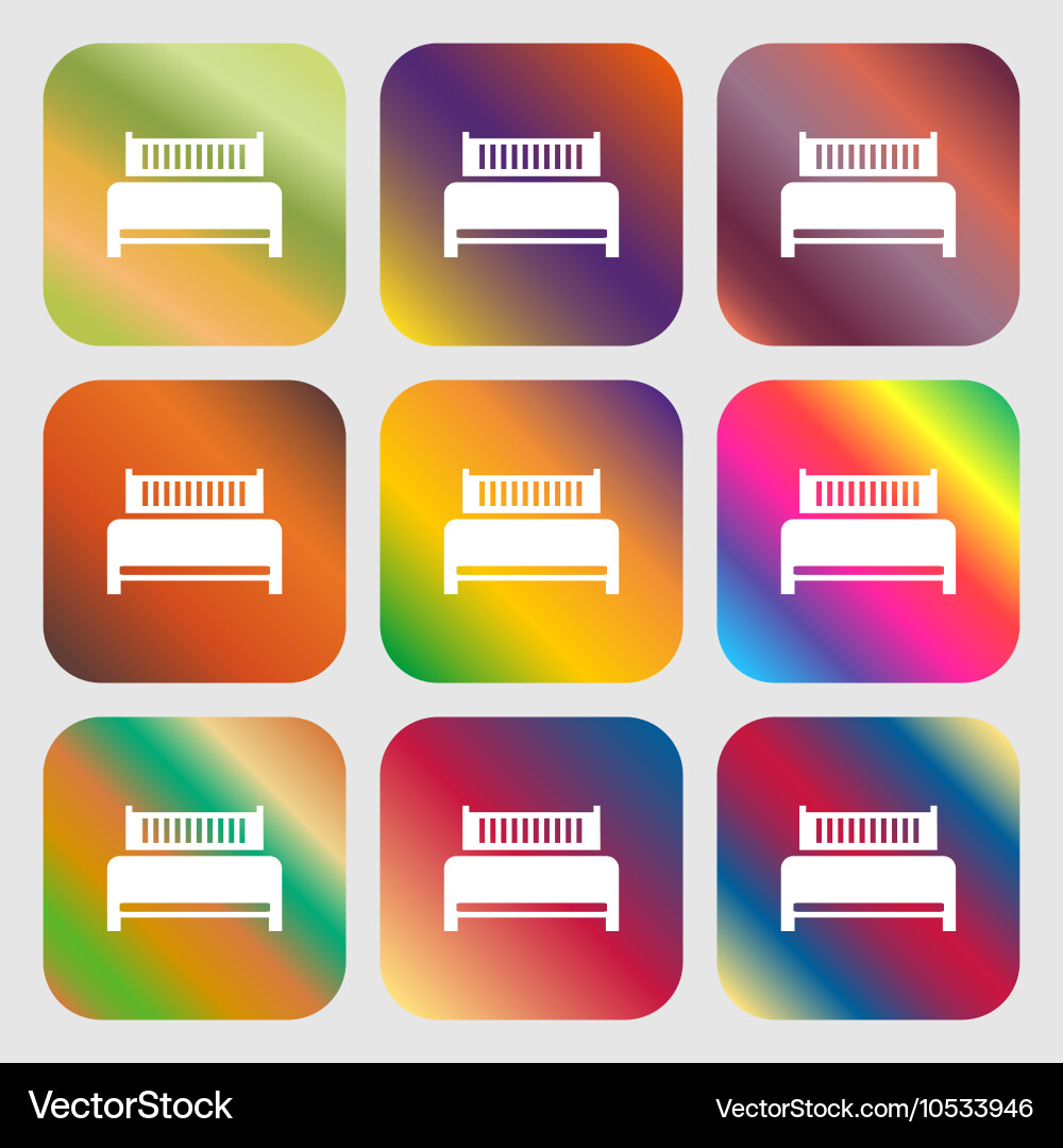 Hotel bed icon sign nine buttons with bright Vector Image