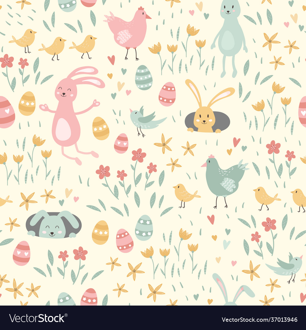 Lovely hand drawn easter seamless pattern cute Vector Image