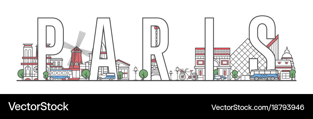 Paris travel lettering in linear style Royalty Free Vector
