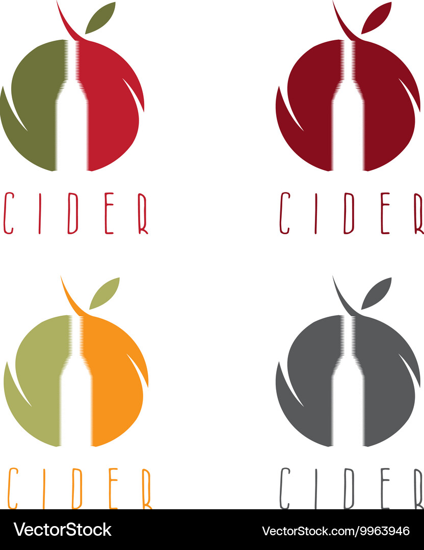 Set of cider with apple and bottle Royalty Free Vector Image