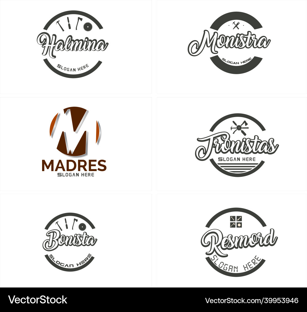 Set of emblem carpenter tools saw axe gear Vector Image