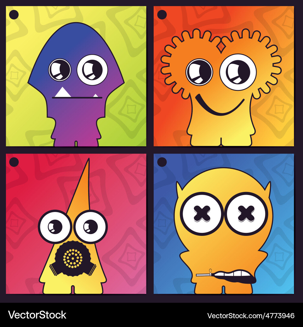 Set of four monster on abstract background Vector Image
