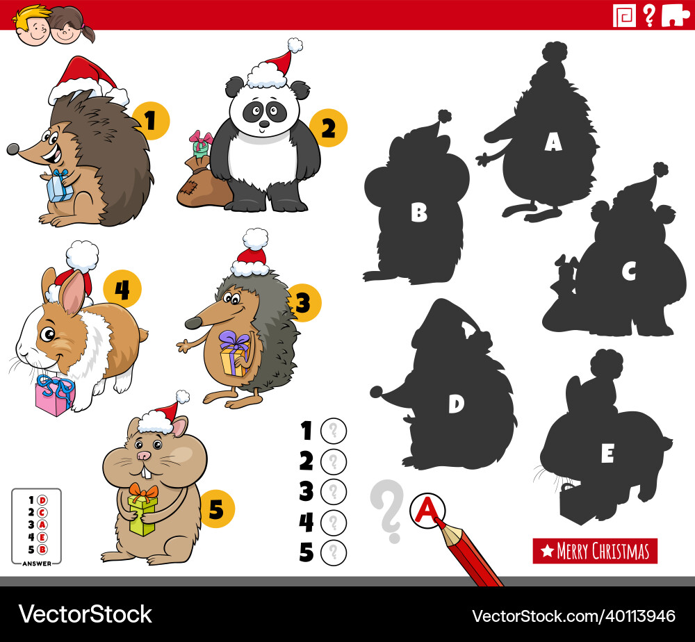 Shadows game with cartoon animal characters Vector Image