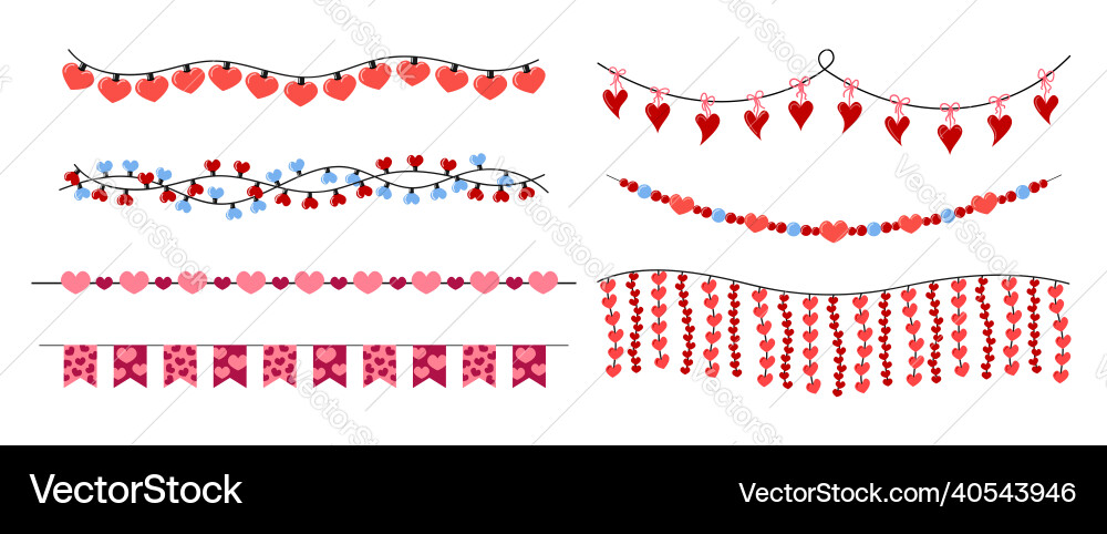 Valentines day garlands set hanging hearts Vector Image