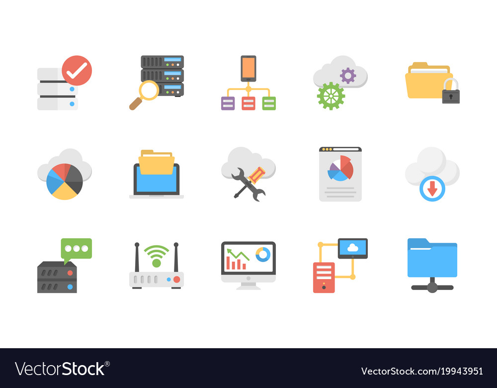 A pack of database and storage flat icons Vector Image