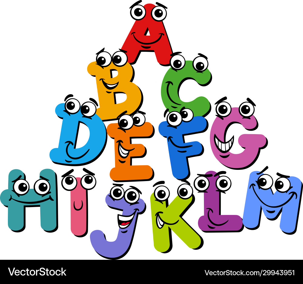 Alphabet letter characters cartoon Royalty Free Vector Image