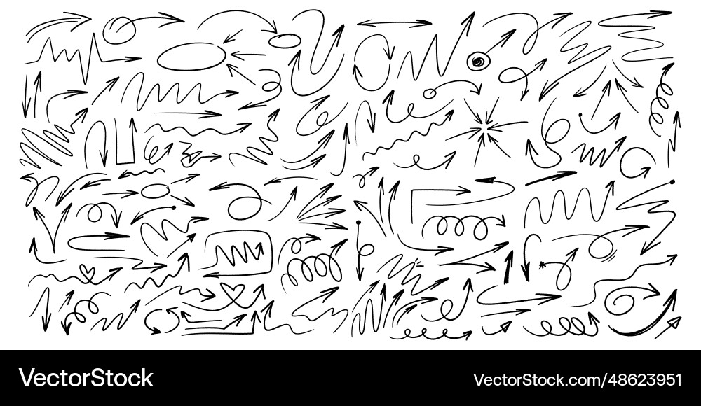 Charcoal hand drawn pencil emphasis arrows doodle Vector Image