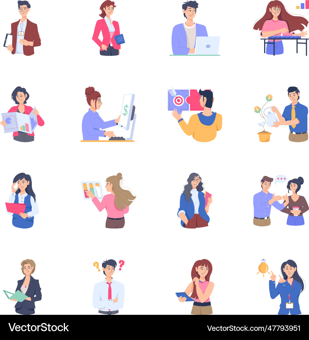 Collection of office employees flat Royalty Free Vector