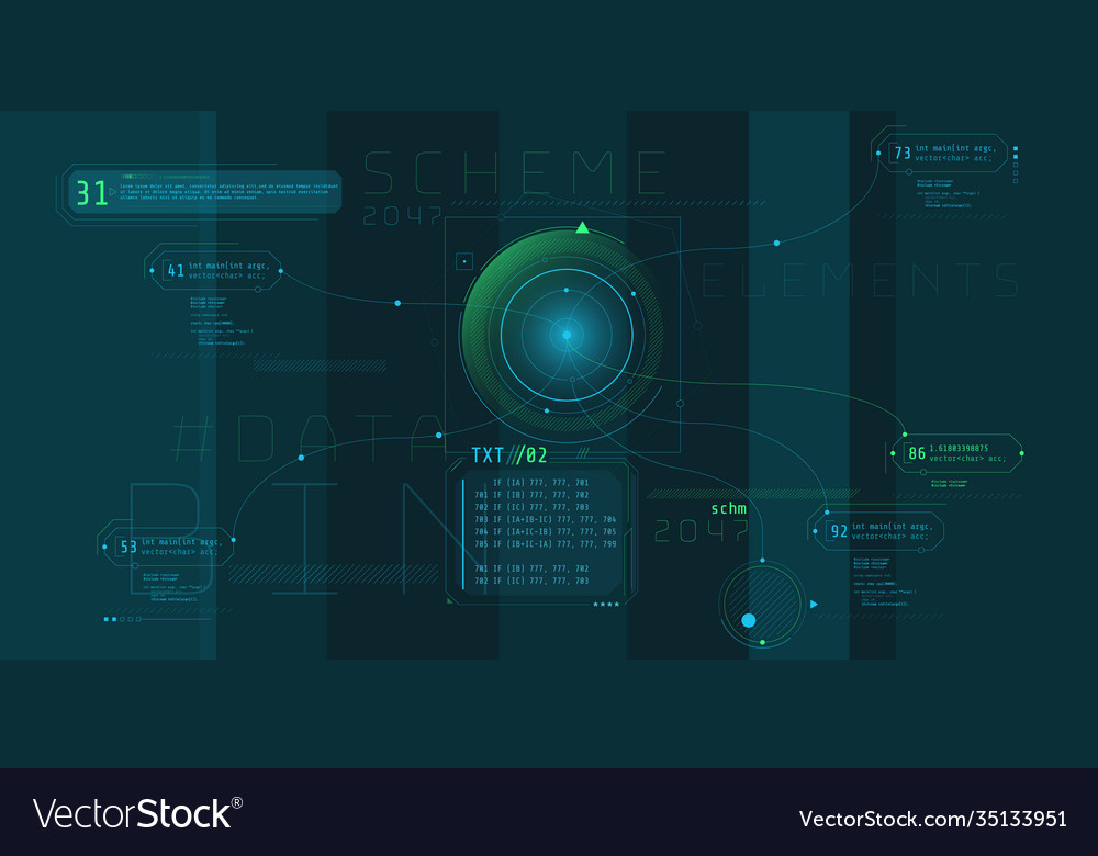 Composition Computer Hud Interface With Code Vector Image 0706