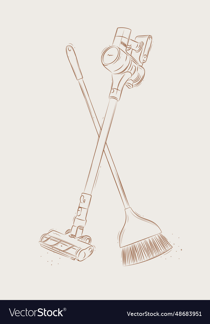 Cordless vacuum cleaner and flat broom beige Vector Image