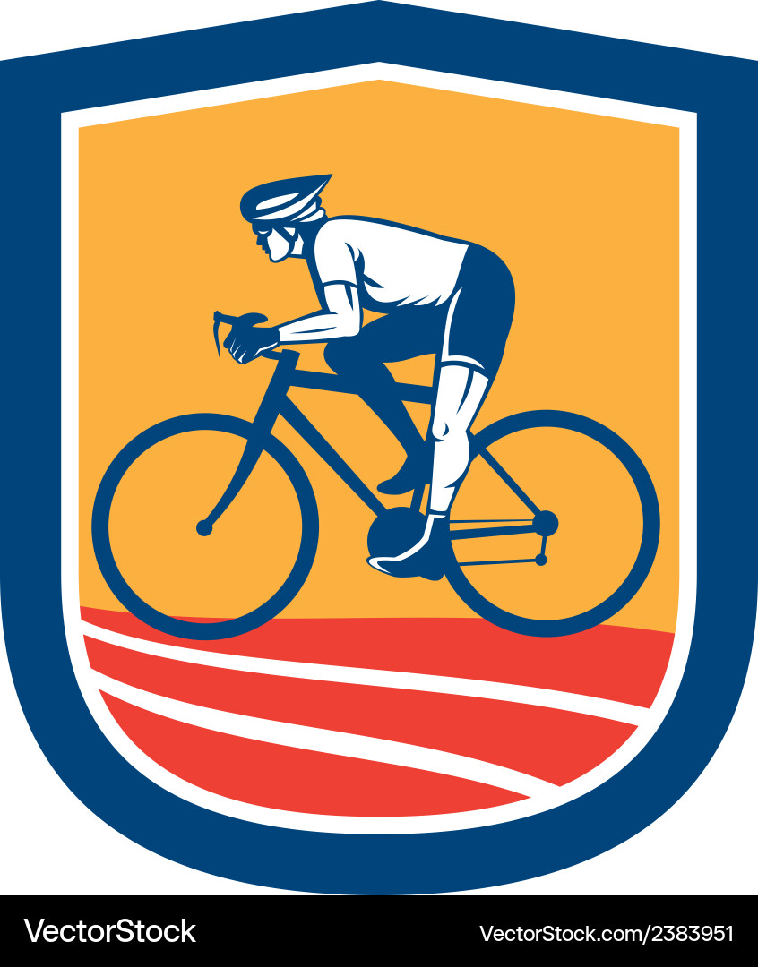 Cyclist riding bicycle cycling side view retro Vector Image