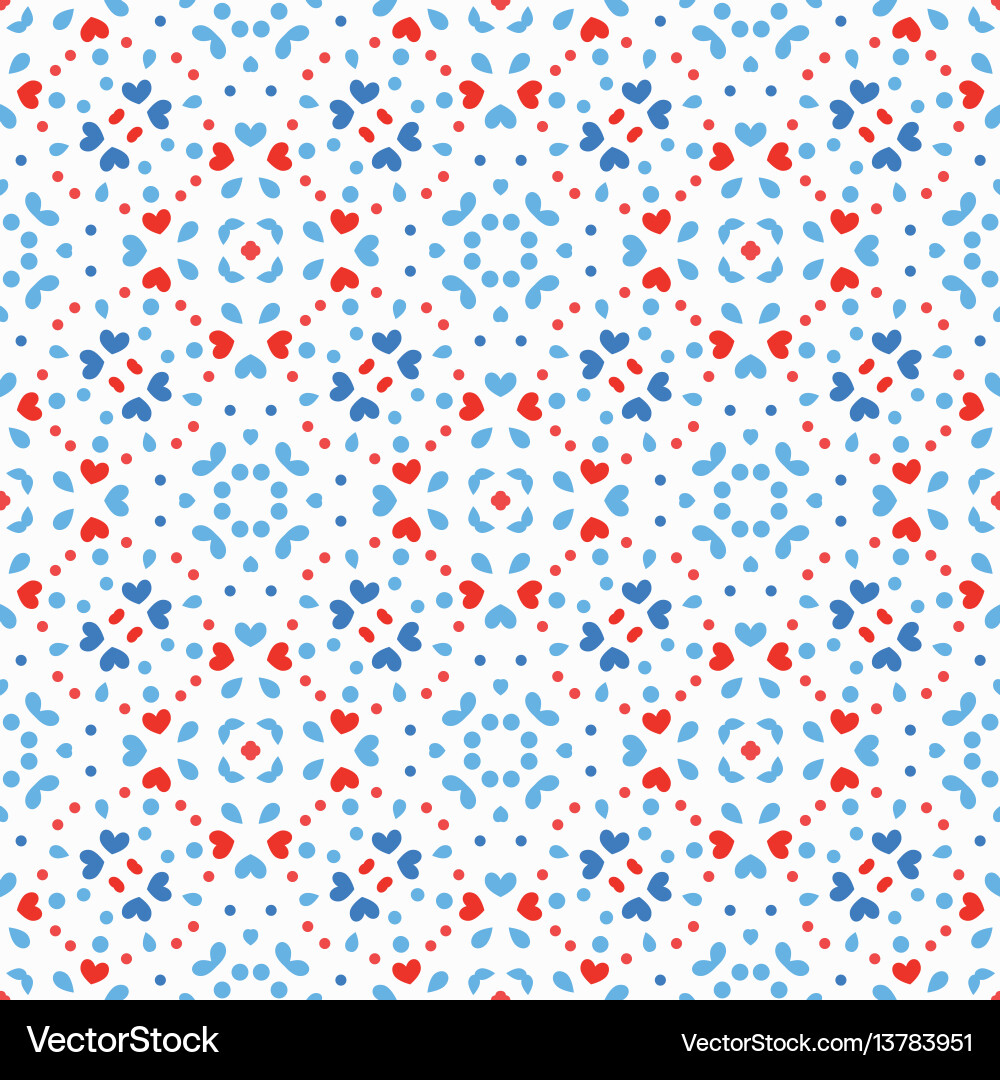 Floral pattern blue red boho dot hearts Royalty Free Vector