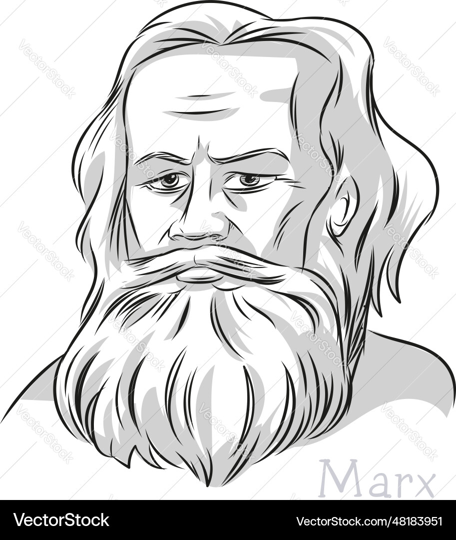 Karl marx philosopher hand drawn line art portrait