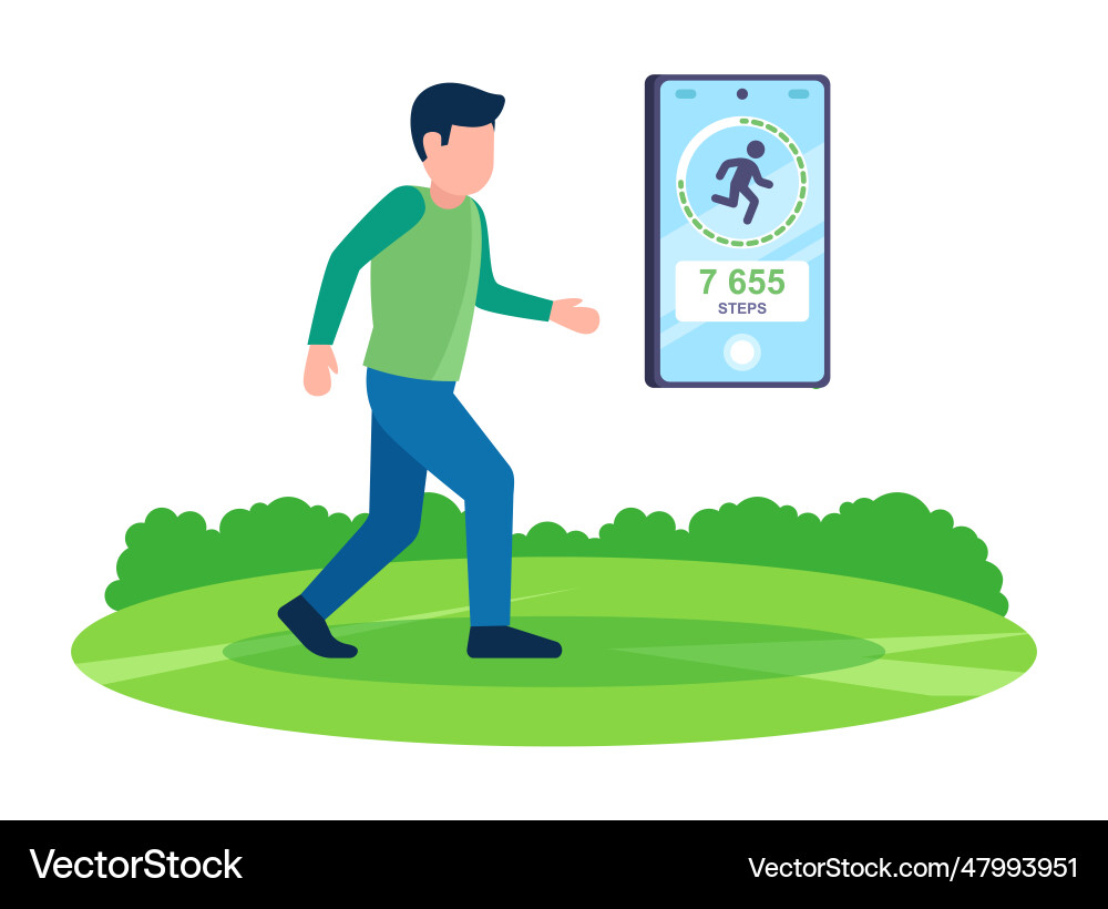 Man measure steps on the phone Royalty Free Vector Image
