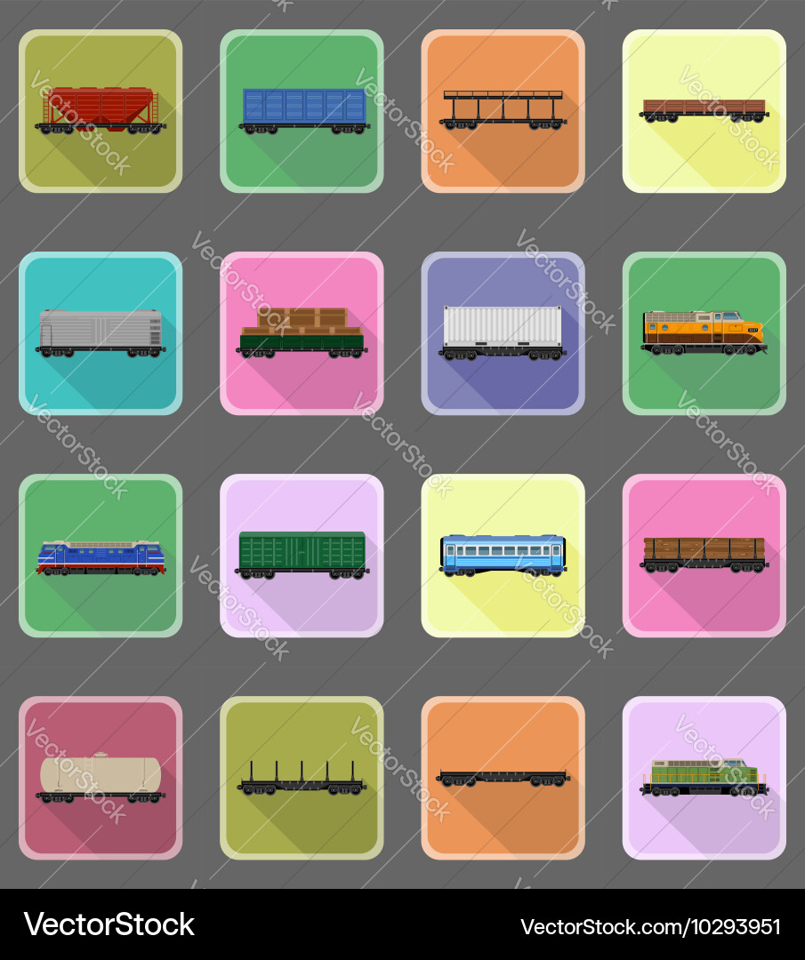 Railway transport flat icons 20 Royalty Free Vector Image