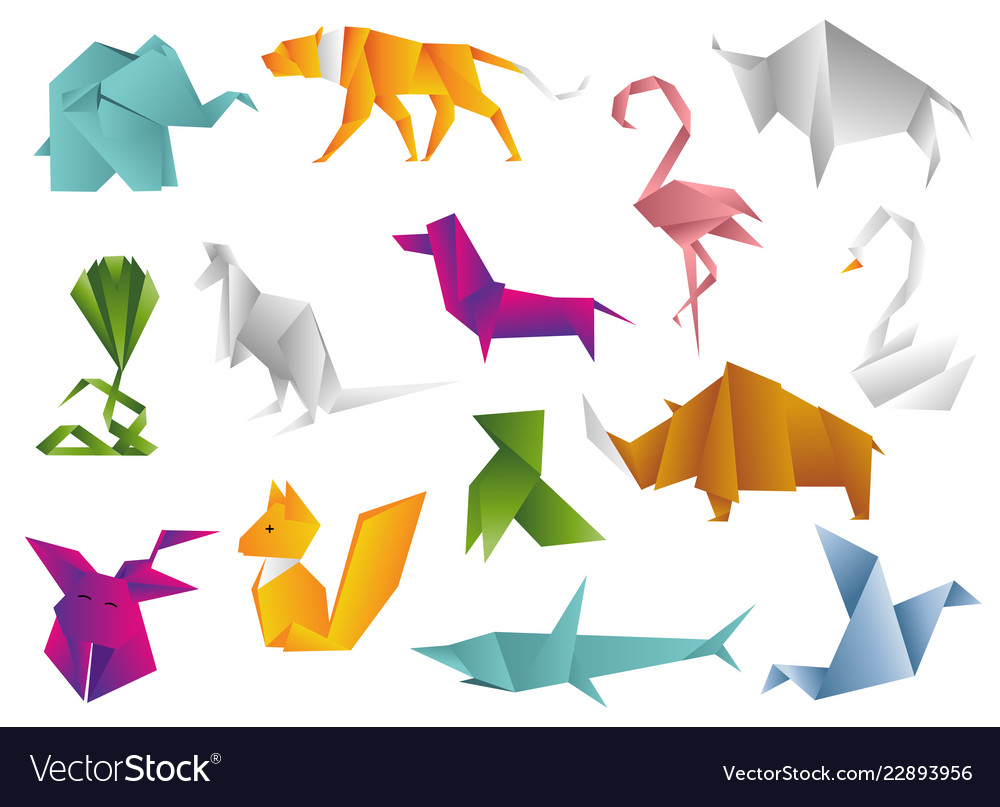 Animals origami set japanese folded modern Vector Image
