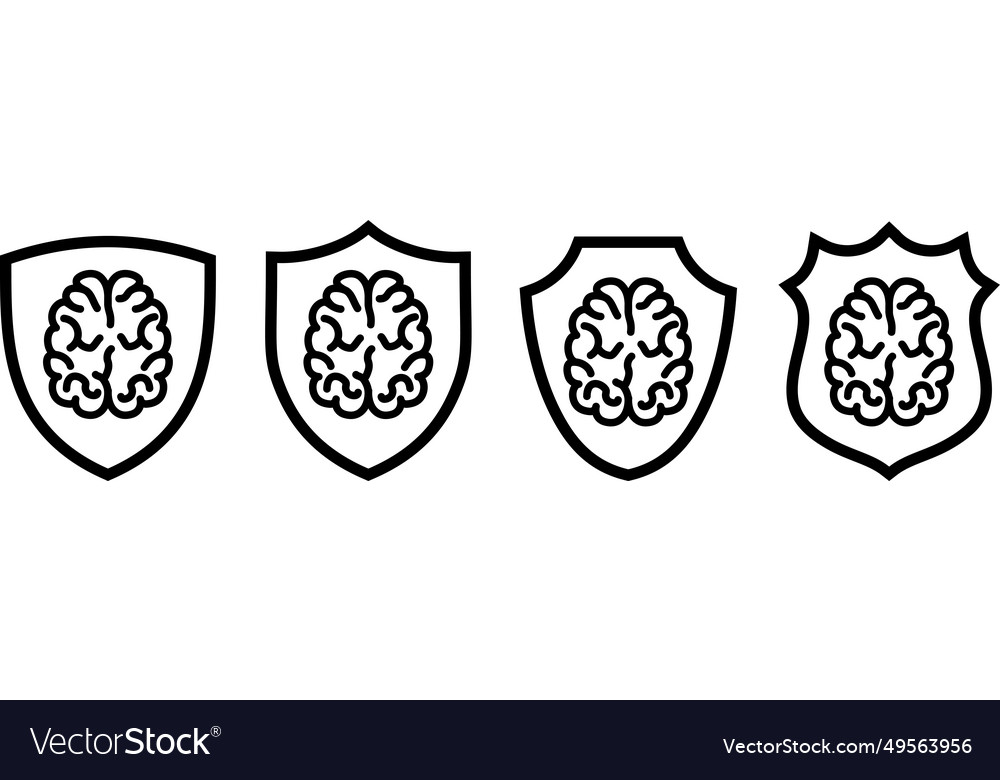 Brain icon inside shield different versions Vector Image