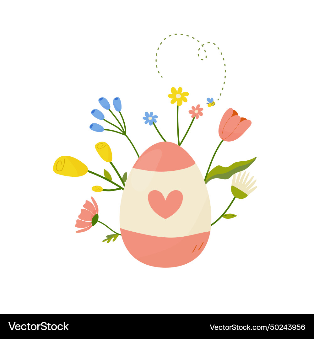 Easter egg with flowers concept in cartoon style Vector Image