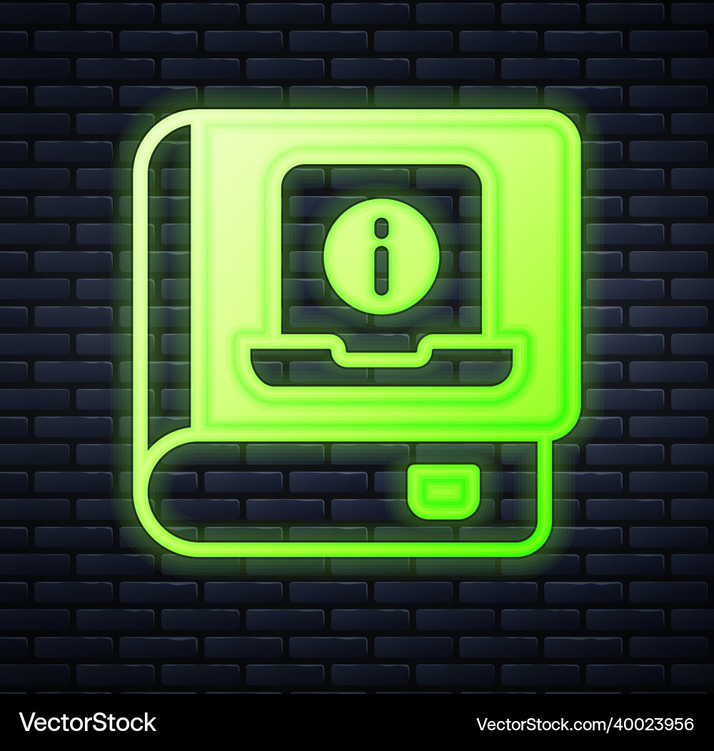 Glowing neon user manual icon isolated on brick Vector Image