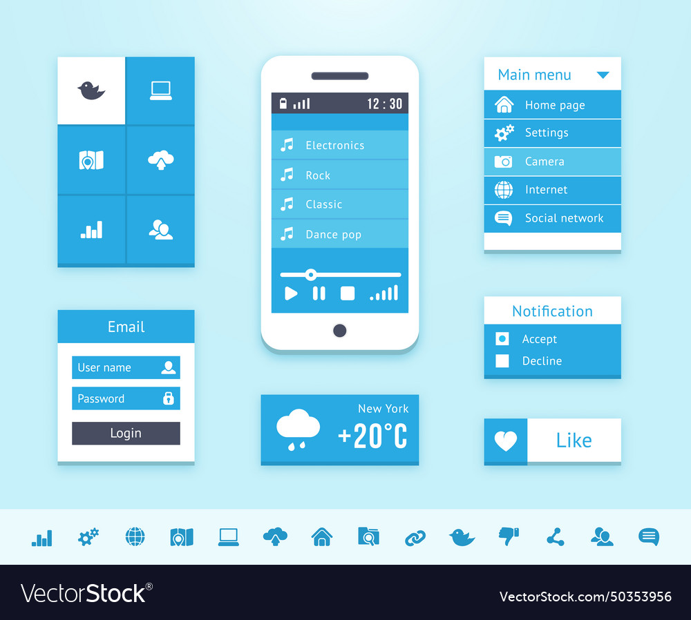 Mobile os ui interface elements Royalty Free Vector Image