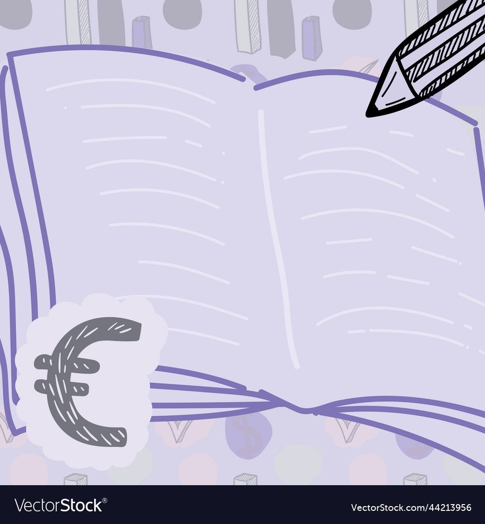 Open Book Drawing With Large Pencil On Top Vector Image