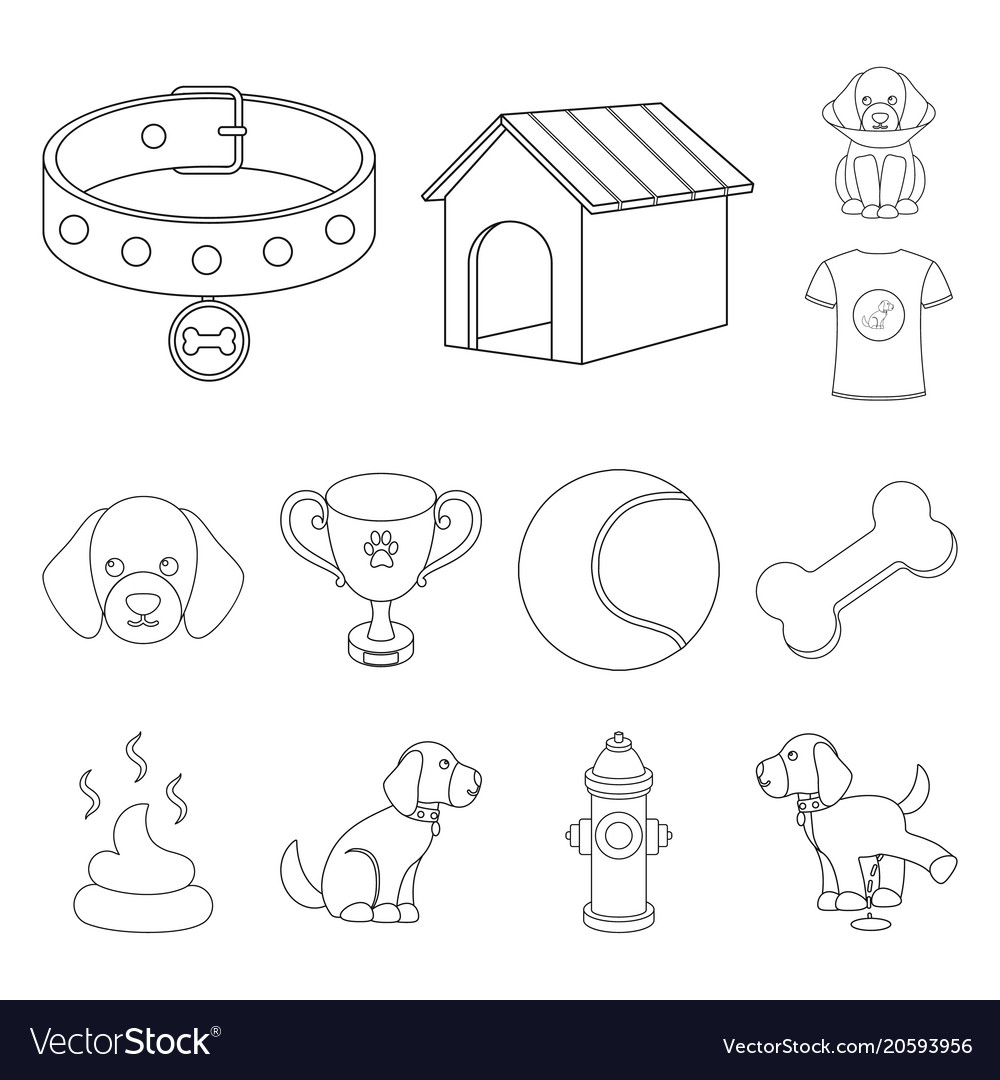 Pet dog outline icons in set collection for design