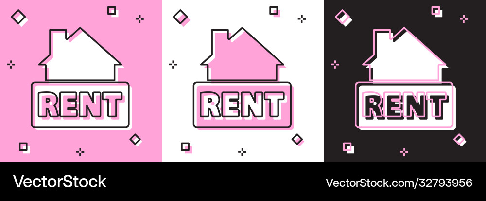 Set hanging sign with text rent icon isolated Vector Image