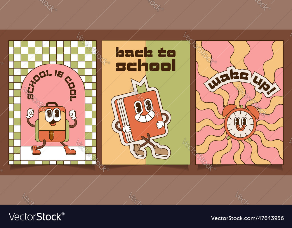 Set of back to school a4 banners in groovy vintage