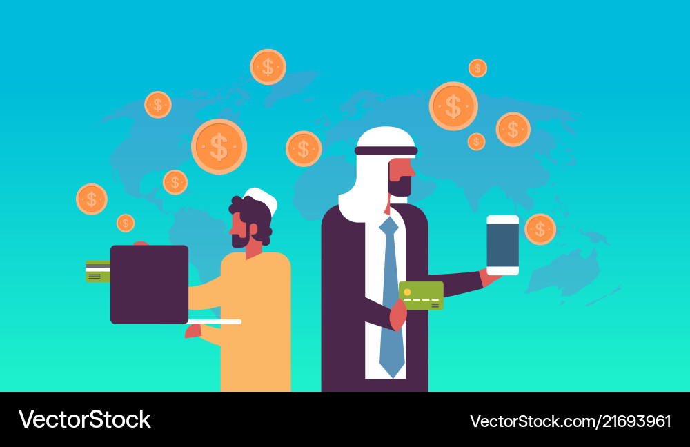 Arabic business people money transfer e-payment Vector Image