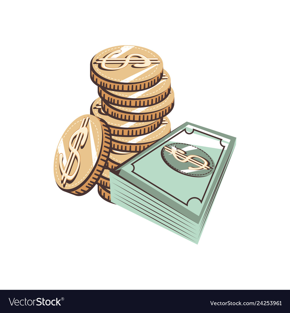 Bills and coins dollar money Royalty Free Vector Image
