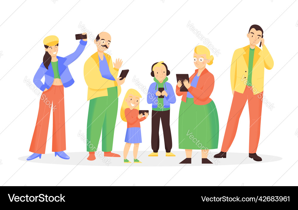 Family with smartphones flat Royalty Free Vector Image