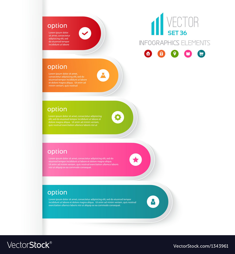 Five colored steps with different options and Vector Image