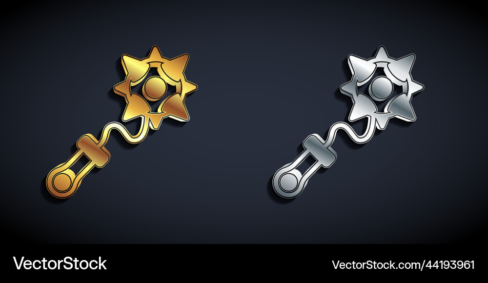 Gold and silver medieval chained mace ball icon Vector Image