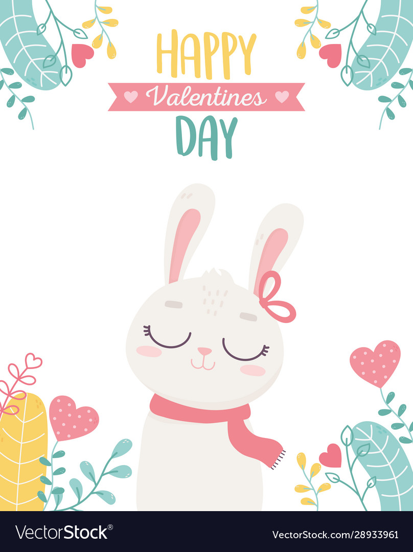 Happy valentines day cute bunny hearts love Vector Image