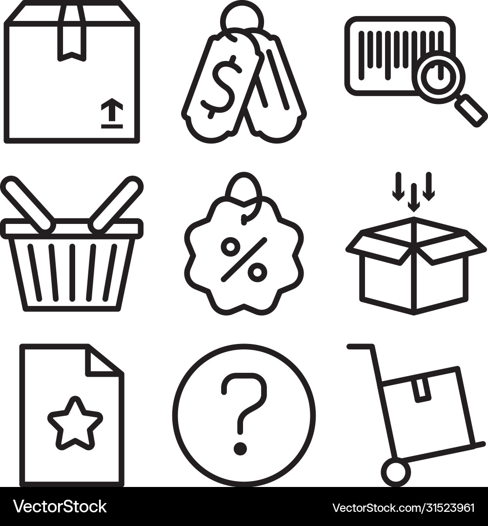 Package box and shopping online icon set line Vector Image
