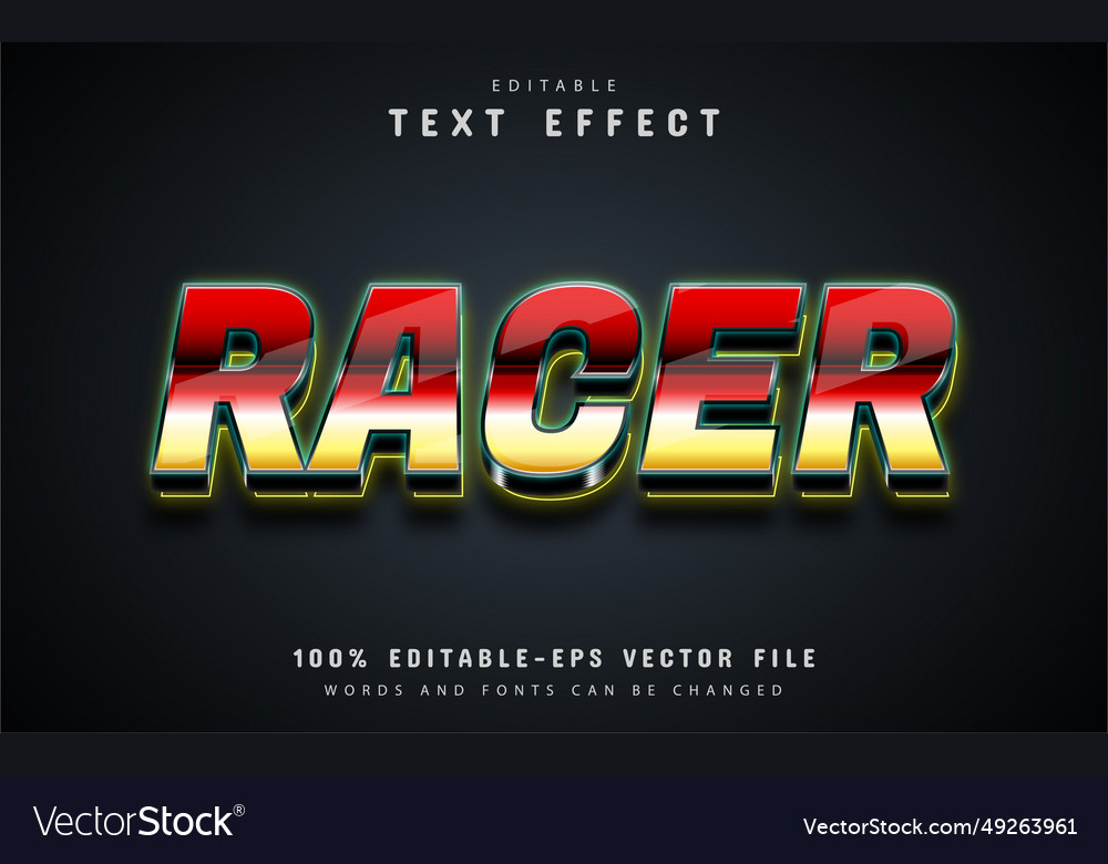 Racer text 3d editable effect Royalty Free Vector Image