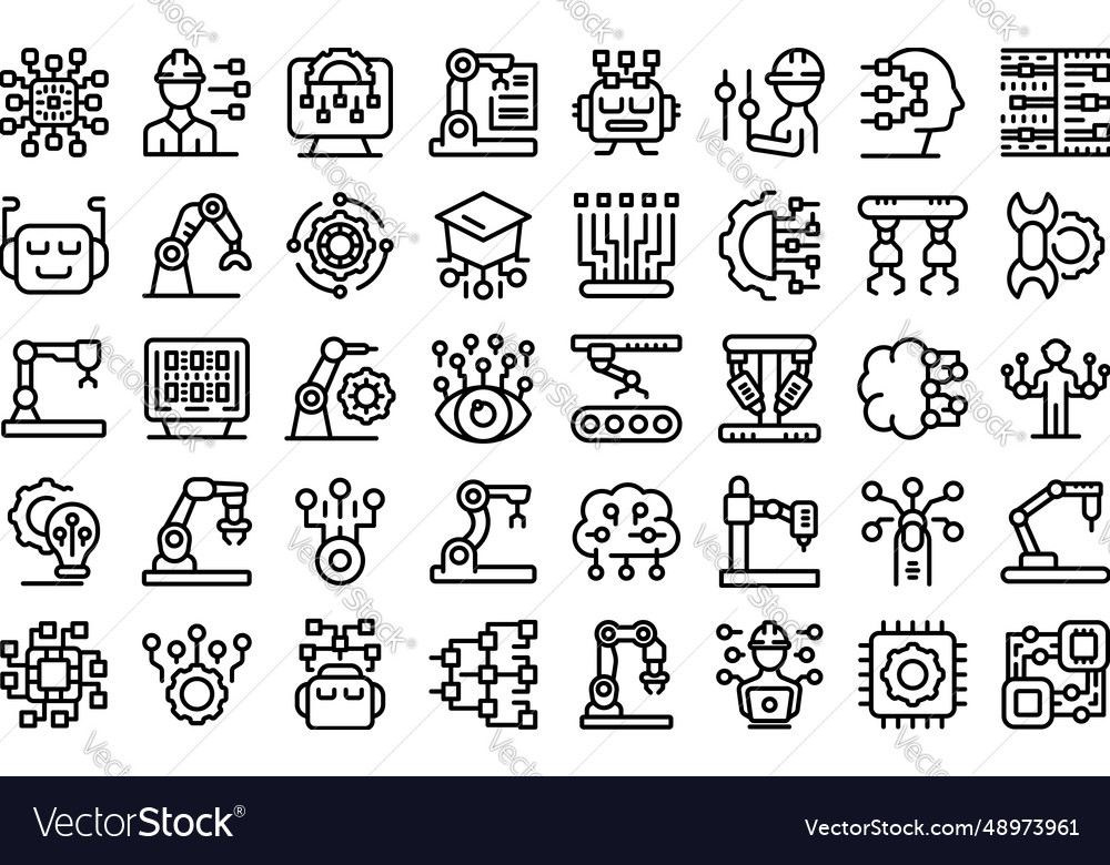 Robotic systems engineer icons set outline Vector Image