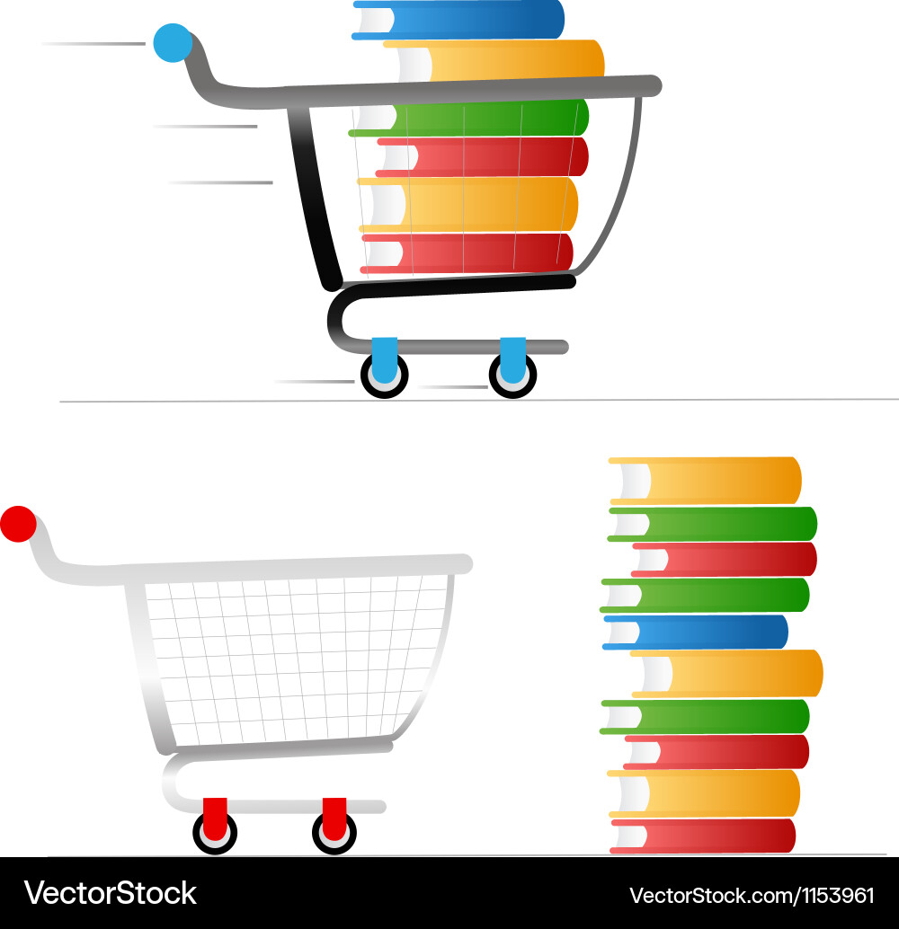 Shopping trolley with colour books Royalty Free Vector Image