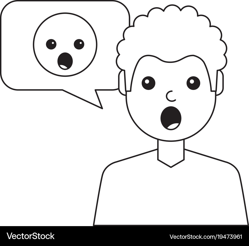 Surprised young man with emoticon avatar character