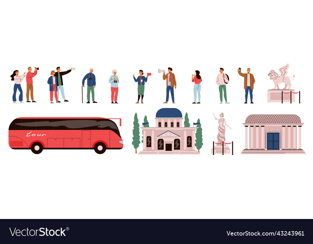 Tour guide flat set Royalty Free Vector Image - VectorStock
