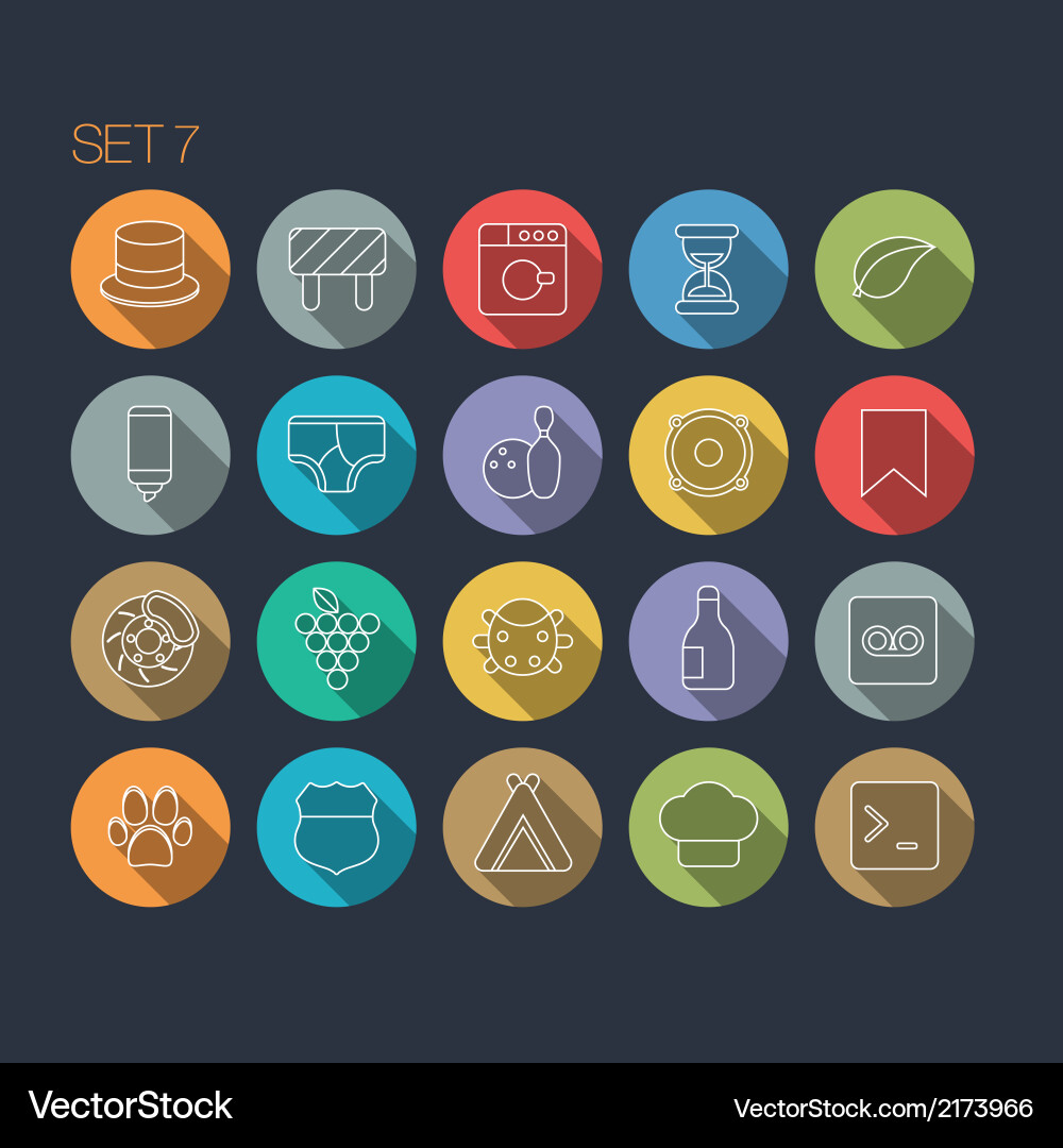 Round thin icon with shadow set 7 Royalty Free Vector Image