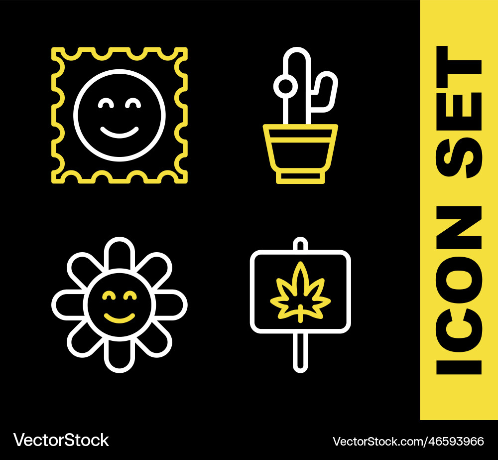 Set line cactus marijuana flower and lsd acid Vector Image