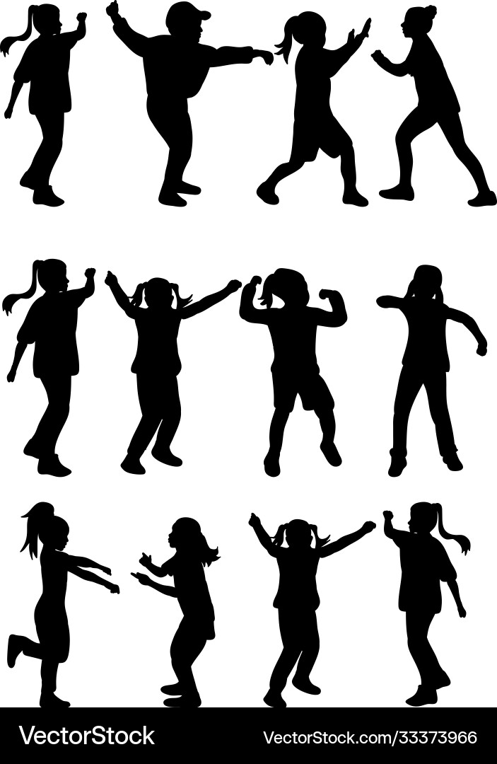 Silhouette children dancing collection Royalty Free Vector