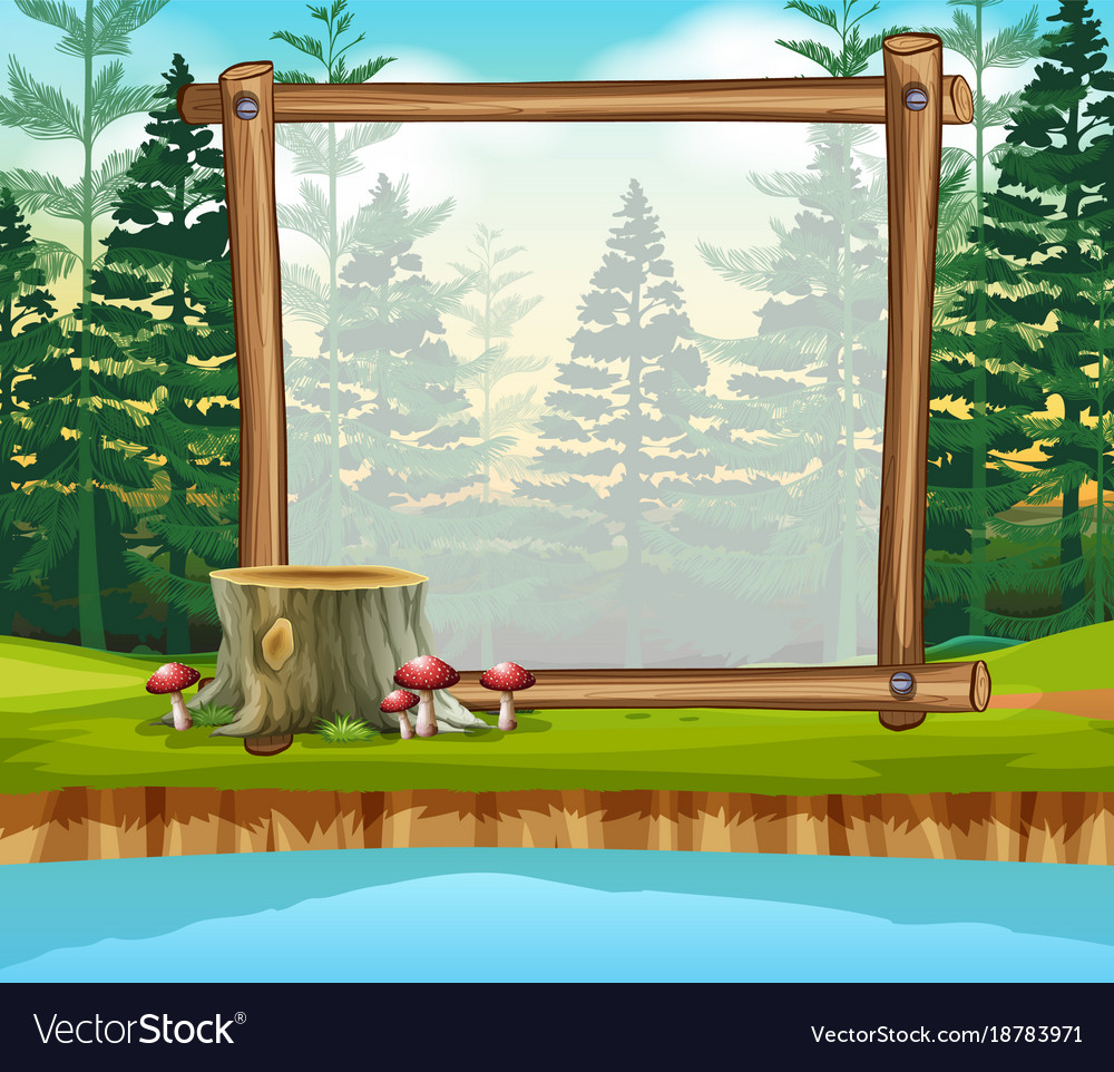 Border template with pine forest in background Vector Image