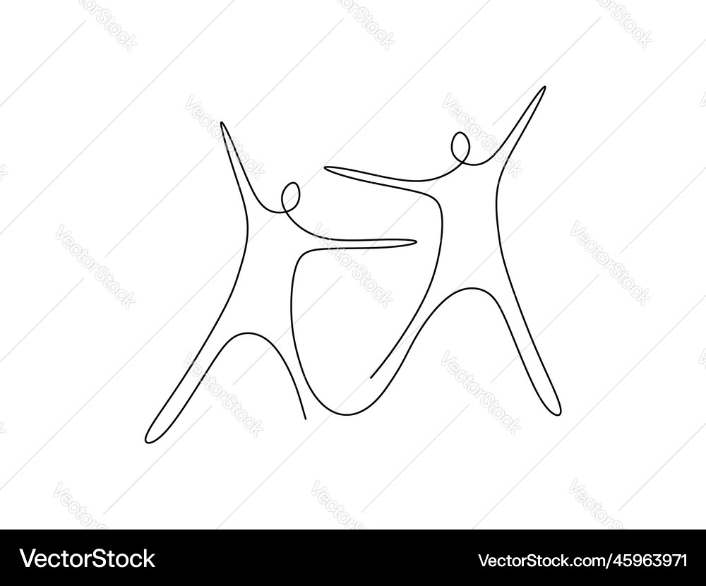 Continuous line of two abstract happy people Vector Image