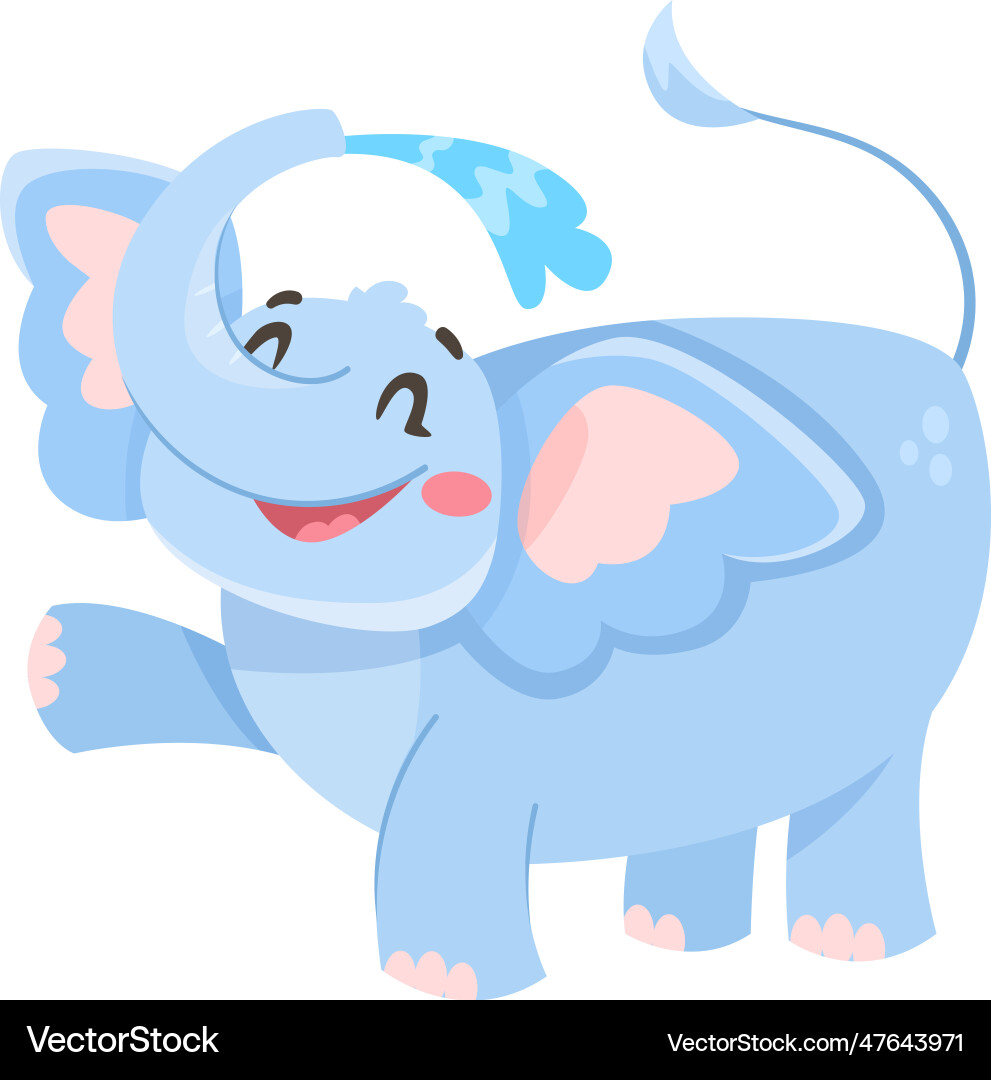 Cute blue elephant character splashing with water Vector Image
