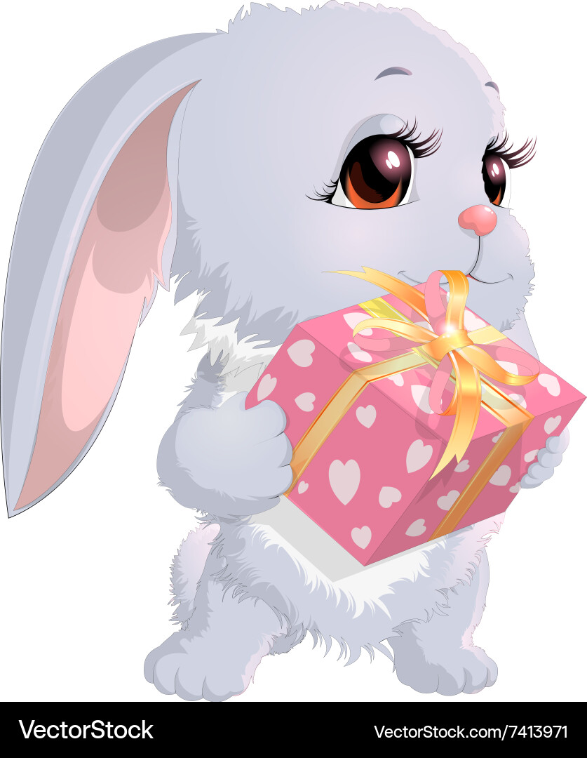 Cute bunny holding a box with gifts Royalty Free Vector